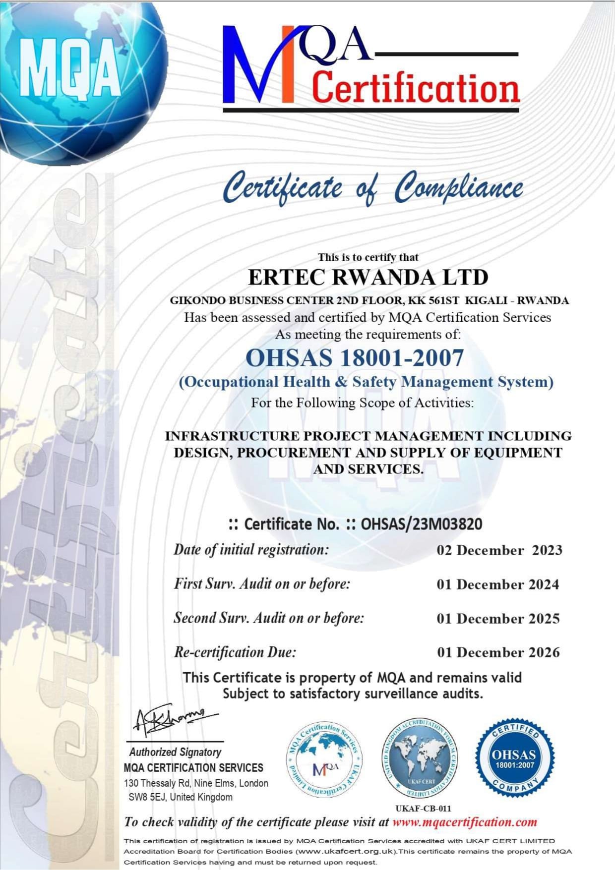 Our Certifications - Ertec Limited